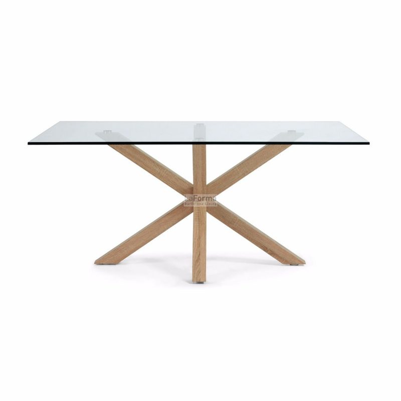 Arya 1500 Dining Table Glass Top - Natural Oak Base - Moorabbin Home ...