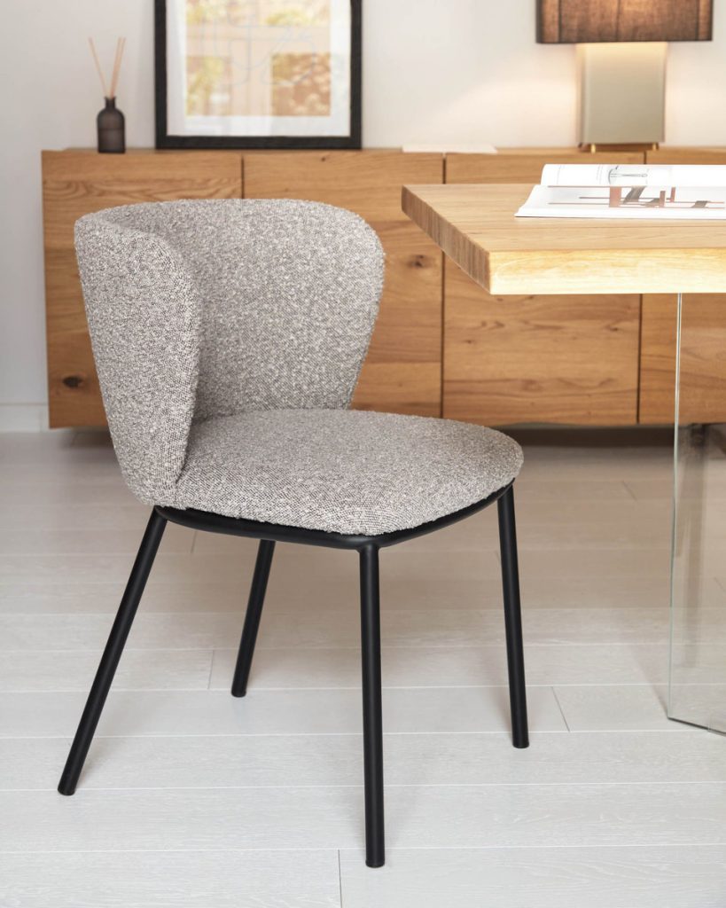 Ciselia Boucle Dining Chair - Grey Boucle - Moorabbin Home Furnishers